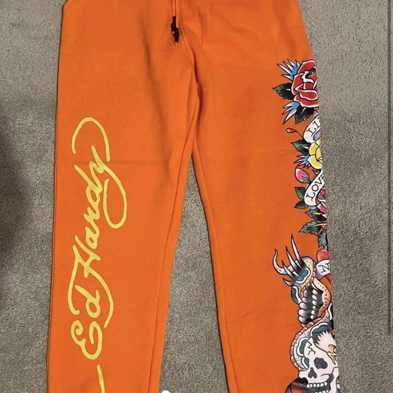 orange ed hardy x misguided tracksuit bottoms.... - Depop