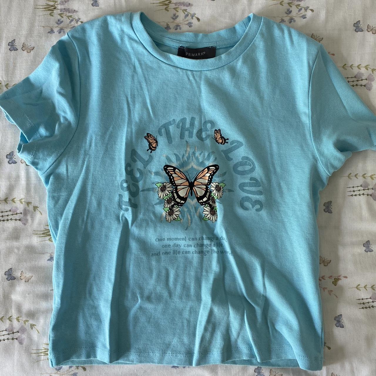 primark blue graphic butterfly baby tee worn a few... - Depop