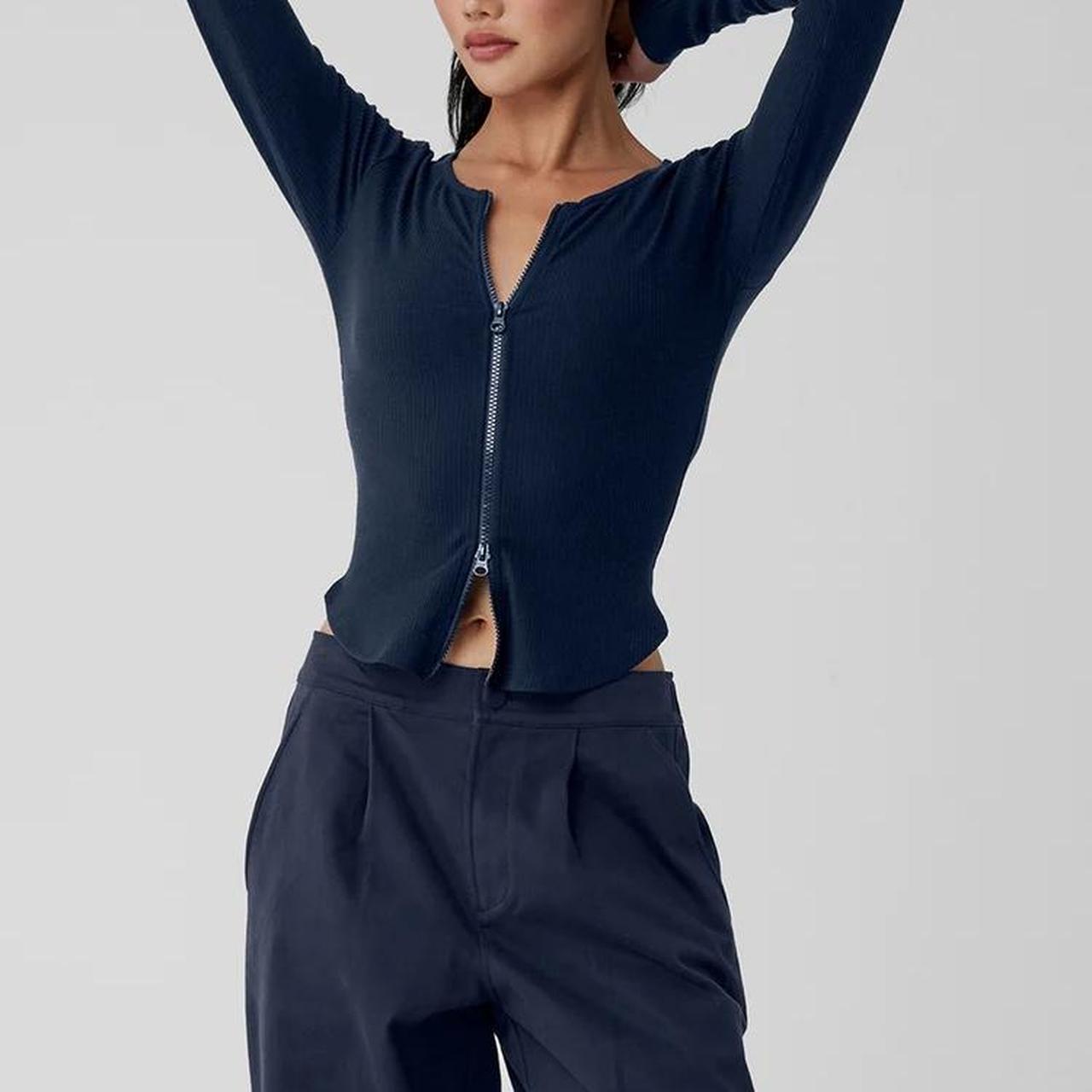 alo ribbed stardust jacket in navy brand new with... - Depop