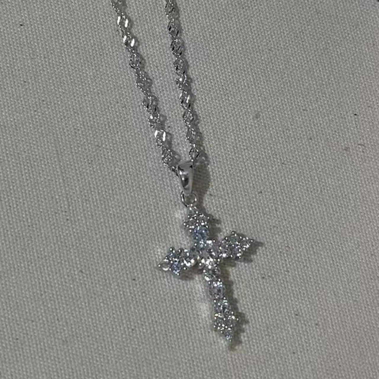 silver diamonds cross necklace mens/womens - Depop