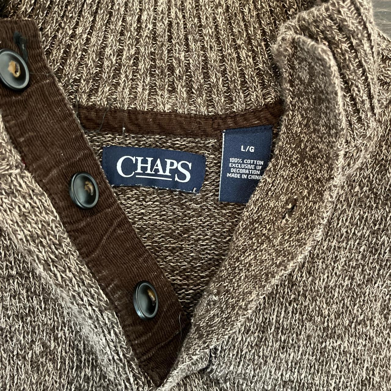 Chaps men's brown quarter button jumper sweater with... - Depop