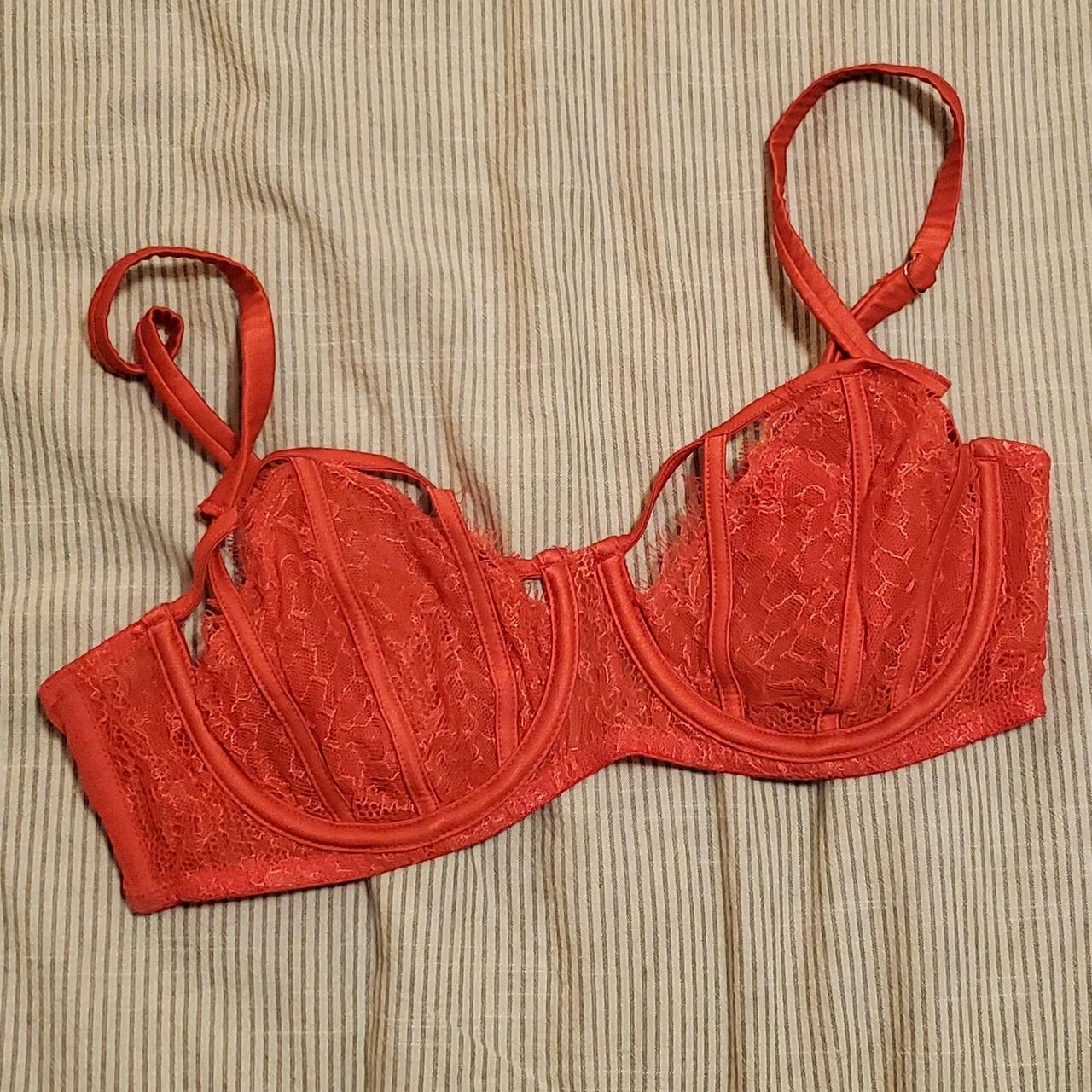 Playful Promises Women's Gold and Red Bra | Depop
