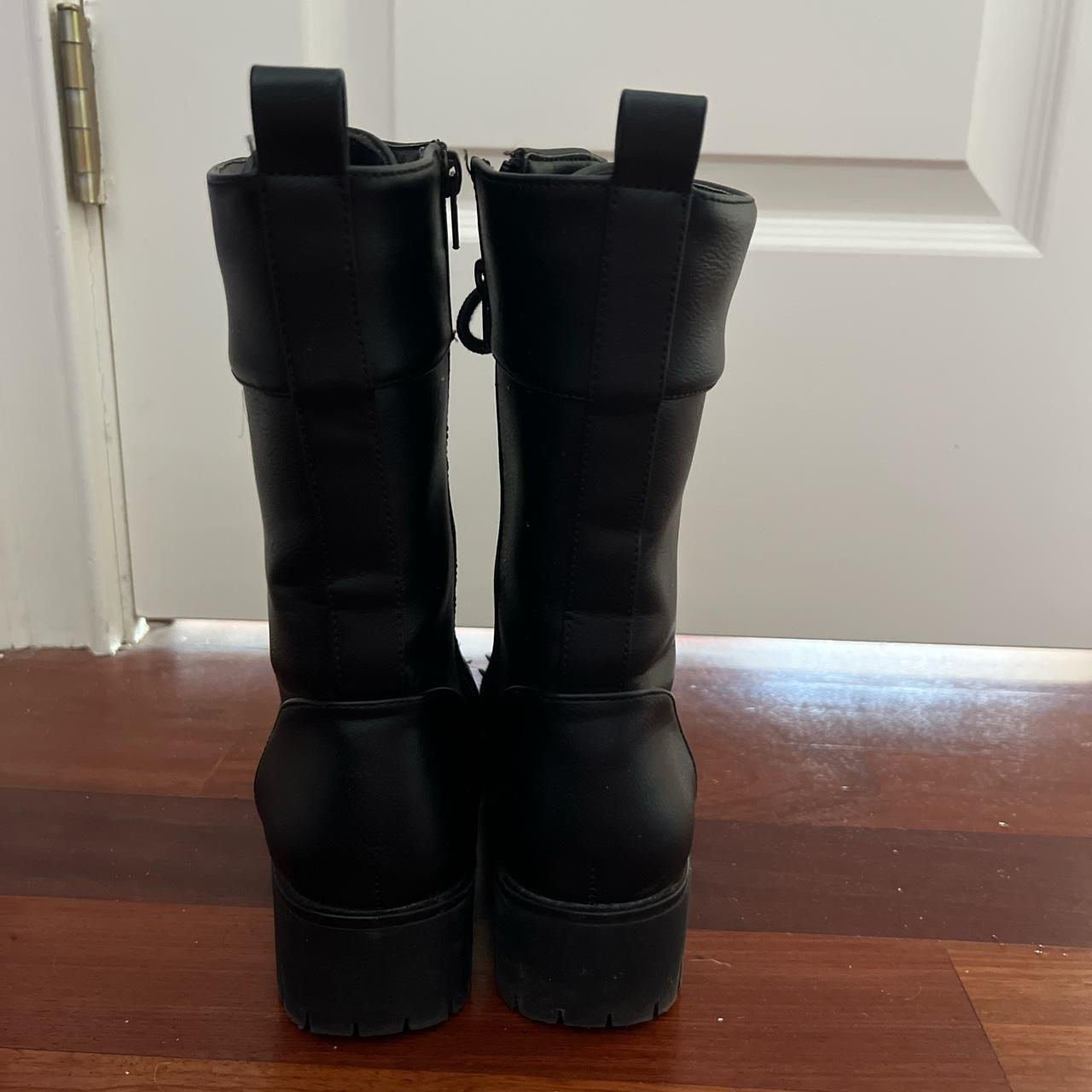 Black Patent Leather Combat Boots with Spikes... - Depop