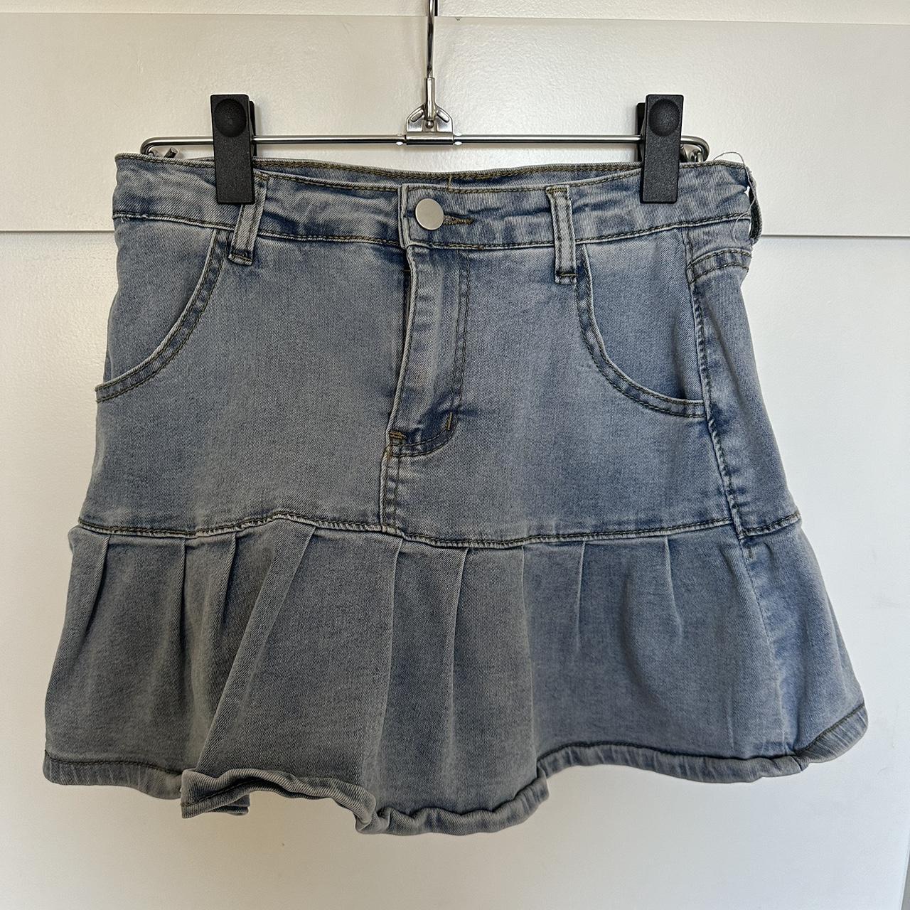 Jeans denim ruffle skirt women’s medium has shorts... - Depop