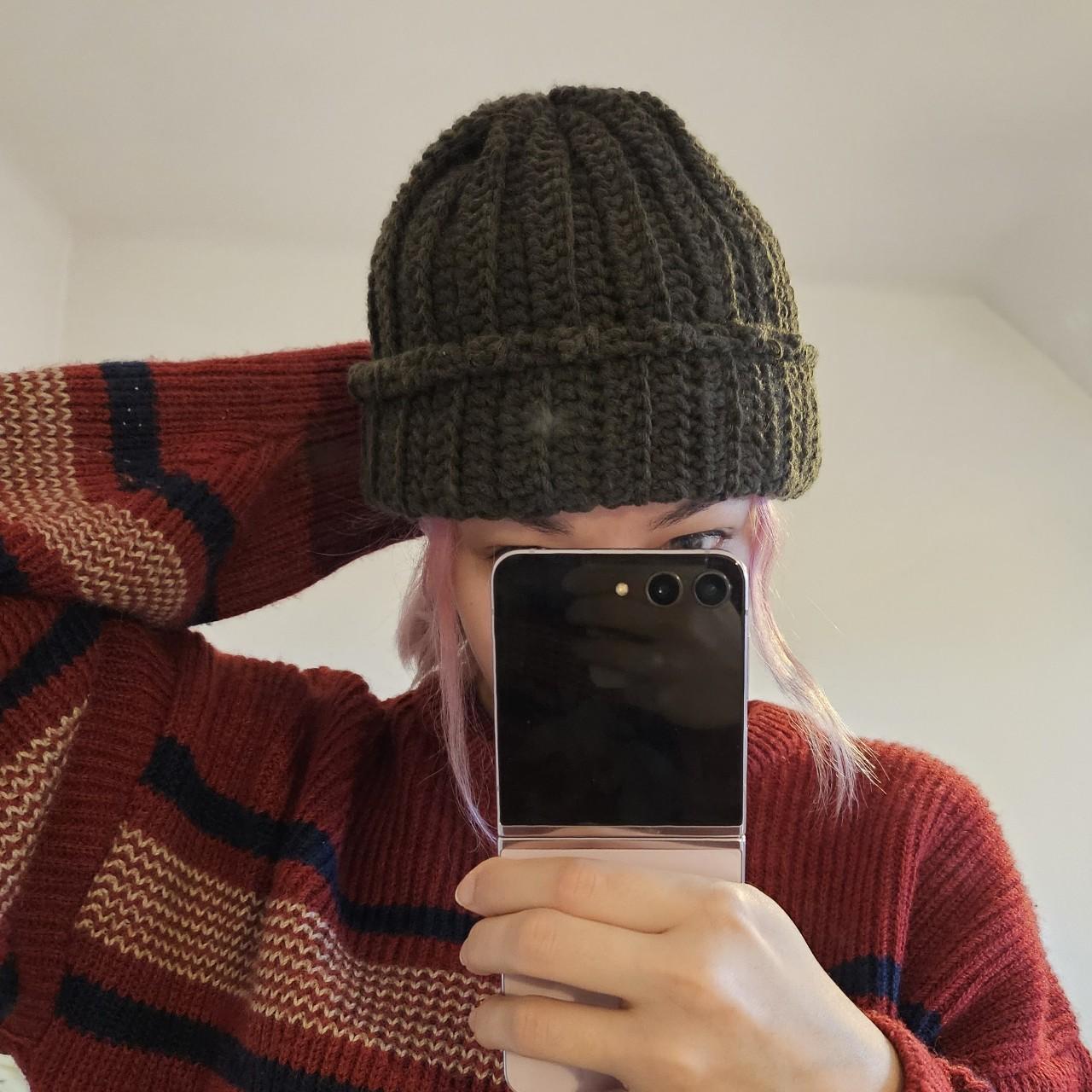 Oversized khaki beanie Hand crocheted Unisex Dm... - Depop