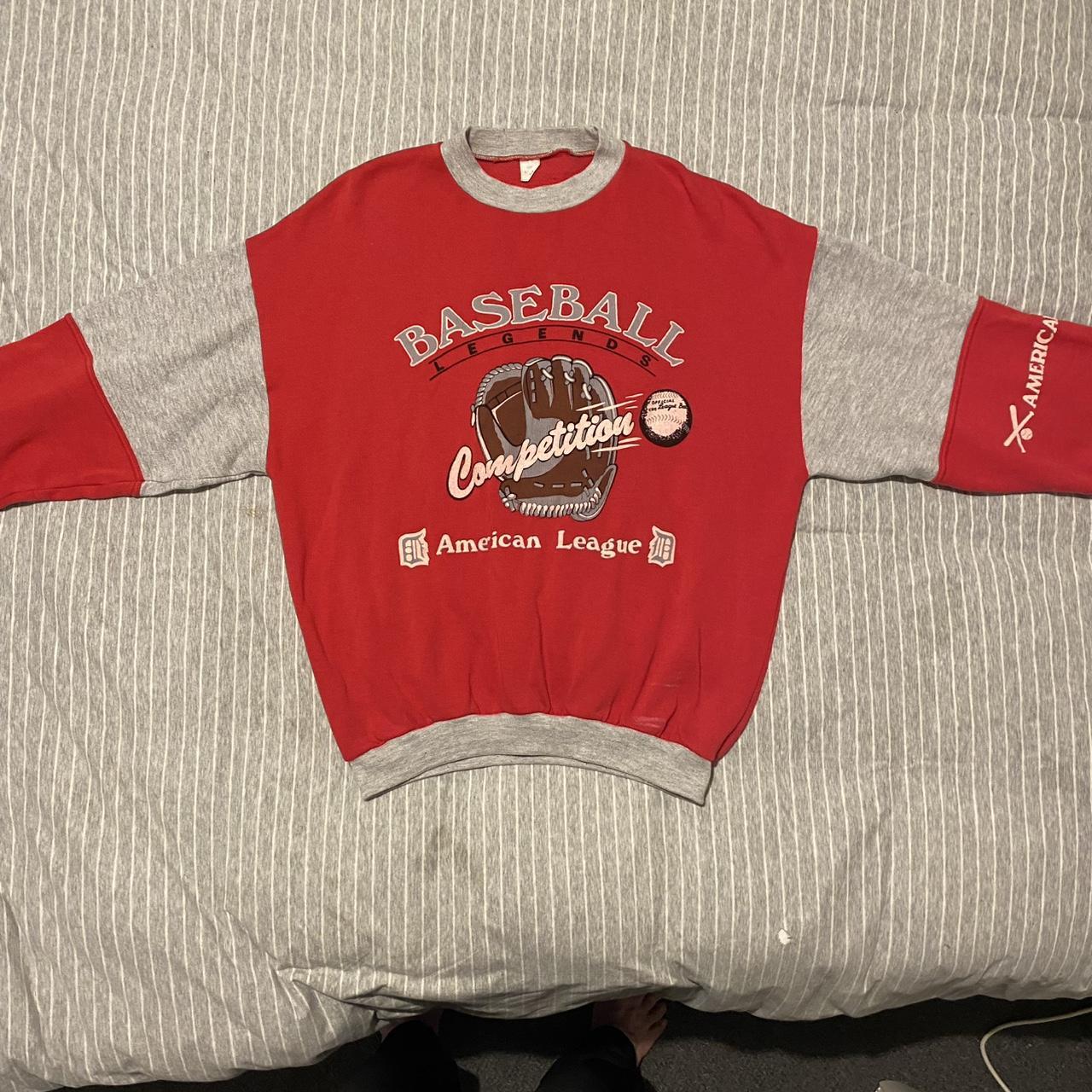 Rare Red and grey vintage American baseball jumper | Depop