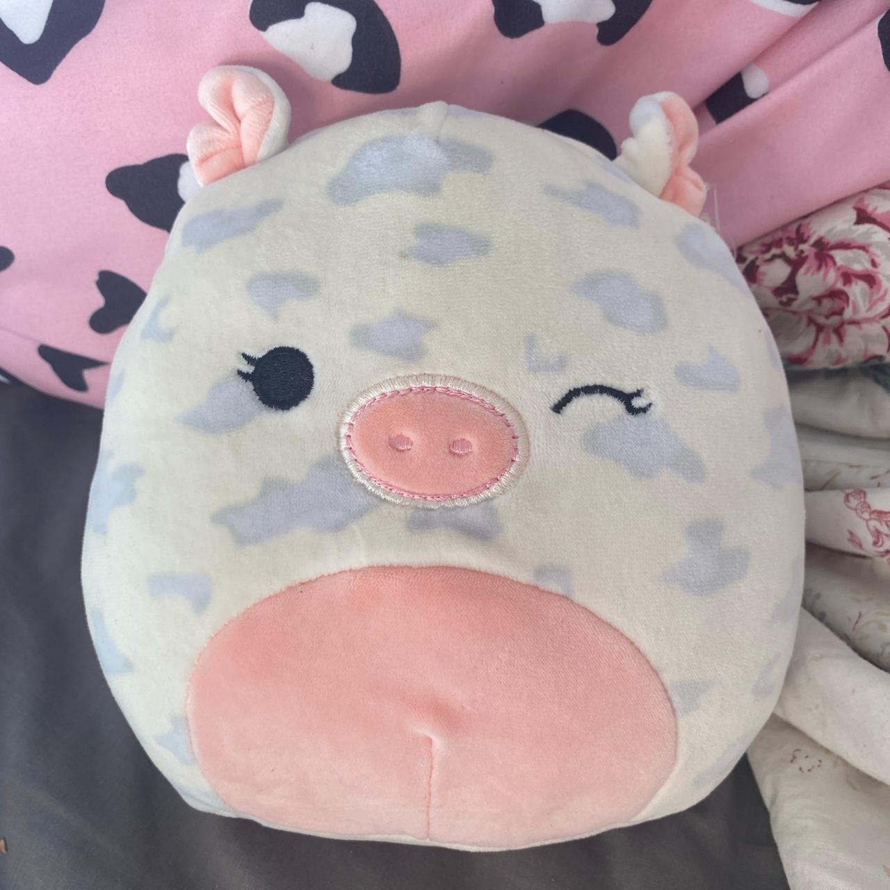 Pink white and grey cow original squishmallow Small... - Depop