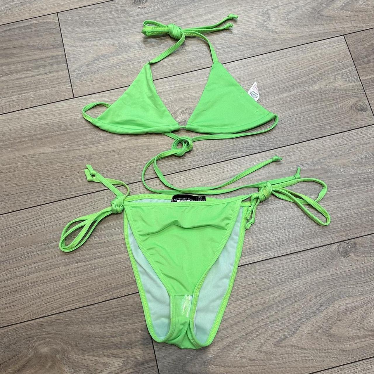 Prettylittlething Bright Green Traingle bikini... - Depop