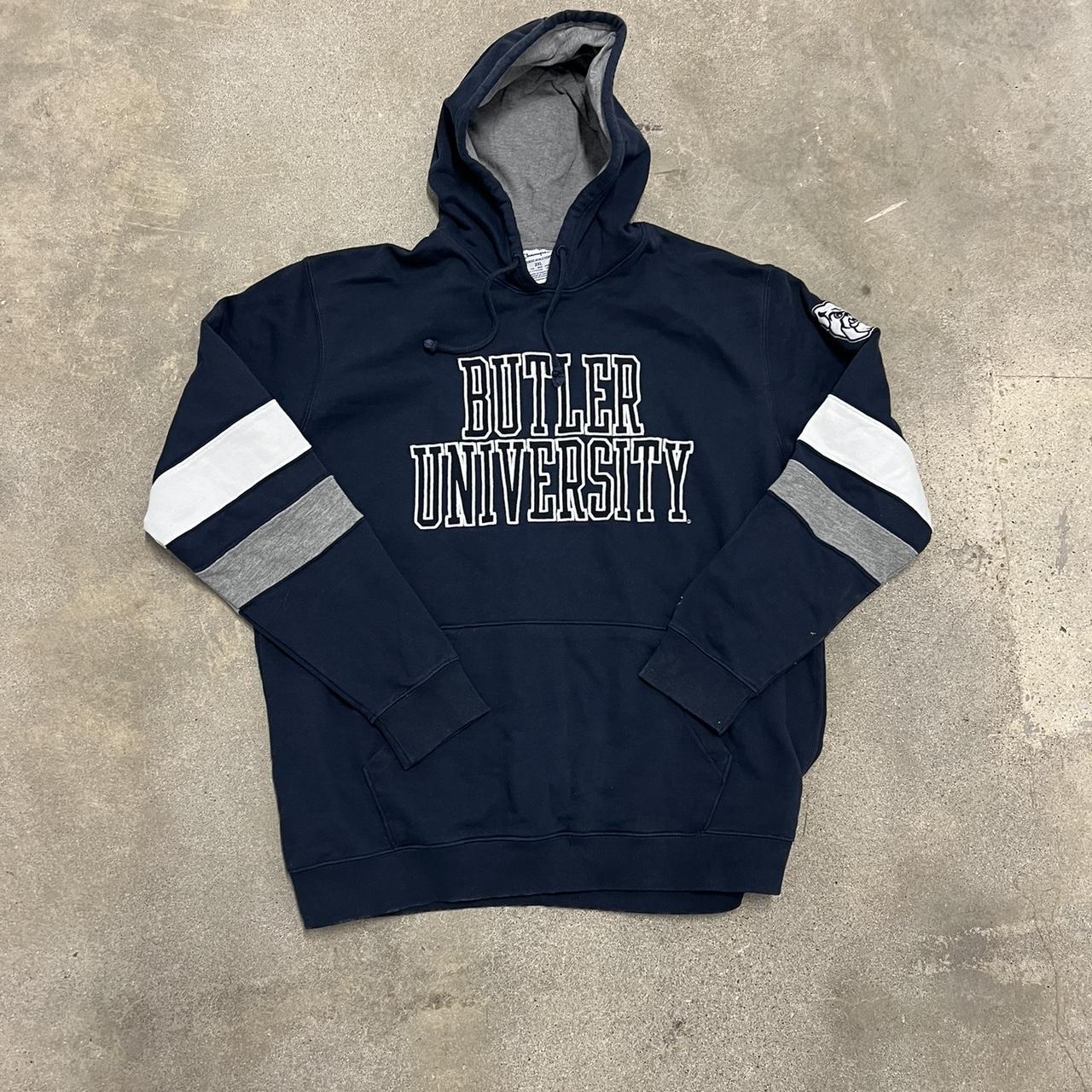 Butler University navy and white hoodie Champion... - Depop