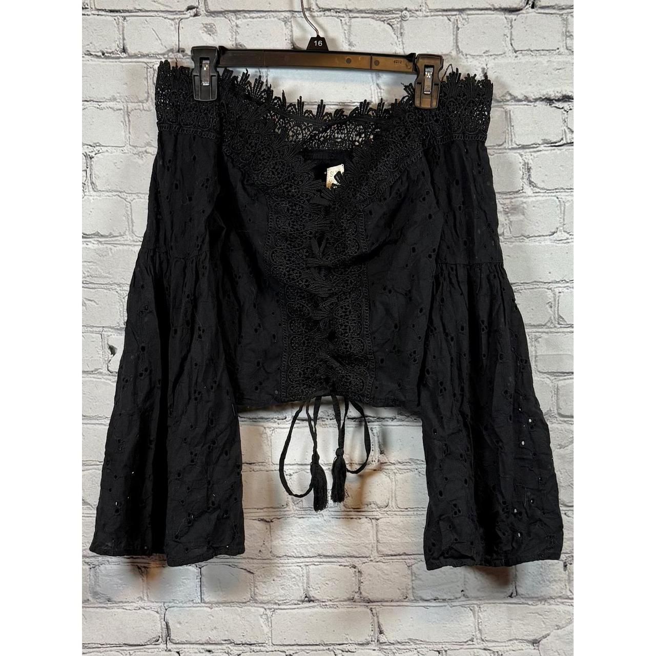 Surf Gypsy Off Shoulder Eyelet Lace Up Crop Top Bell... | Depop