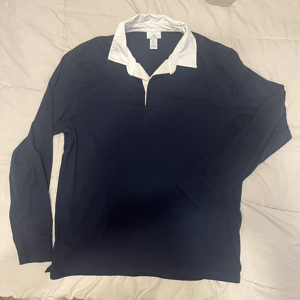 navy h&m rugby shirt - size large only worn once or... - Depop