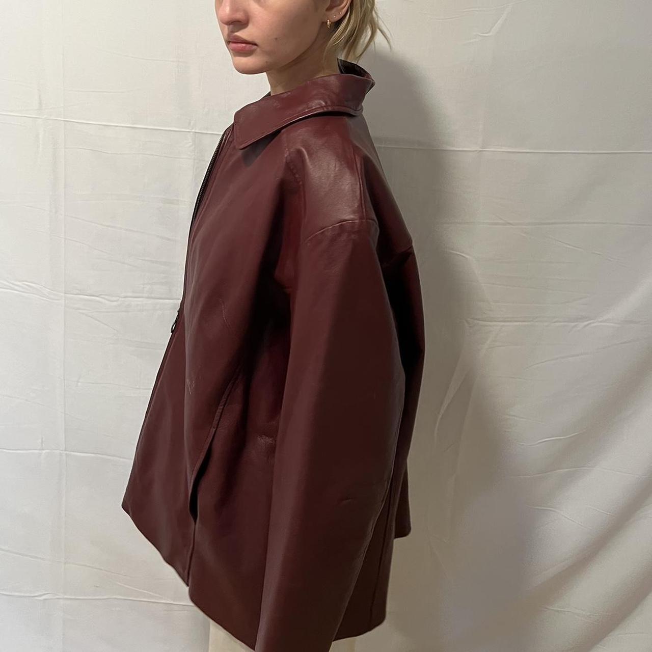 Oversized red vintage leather jacket #leatherjacket... - Depop