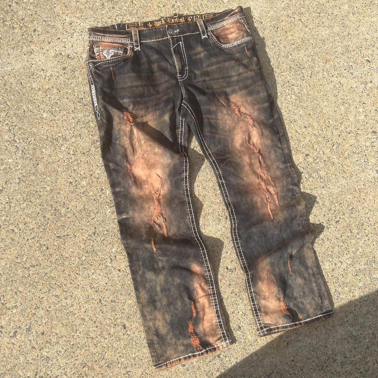 Y2k rare asf affliction style Rock revival jeans... - Depop
