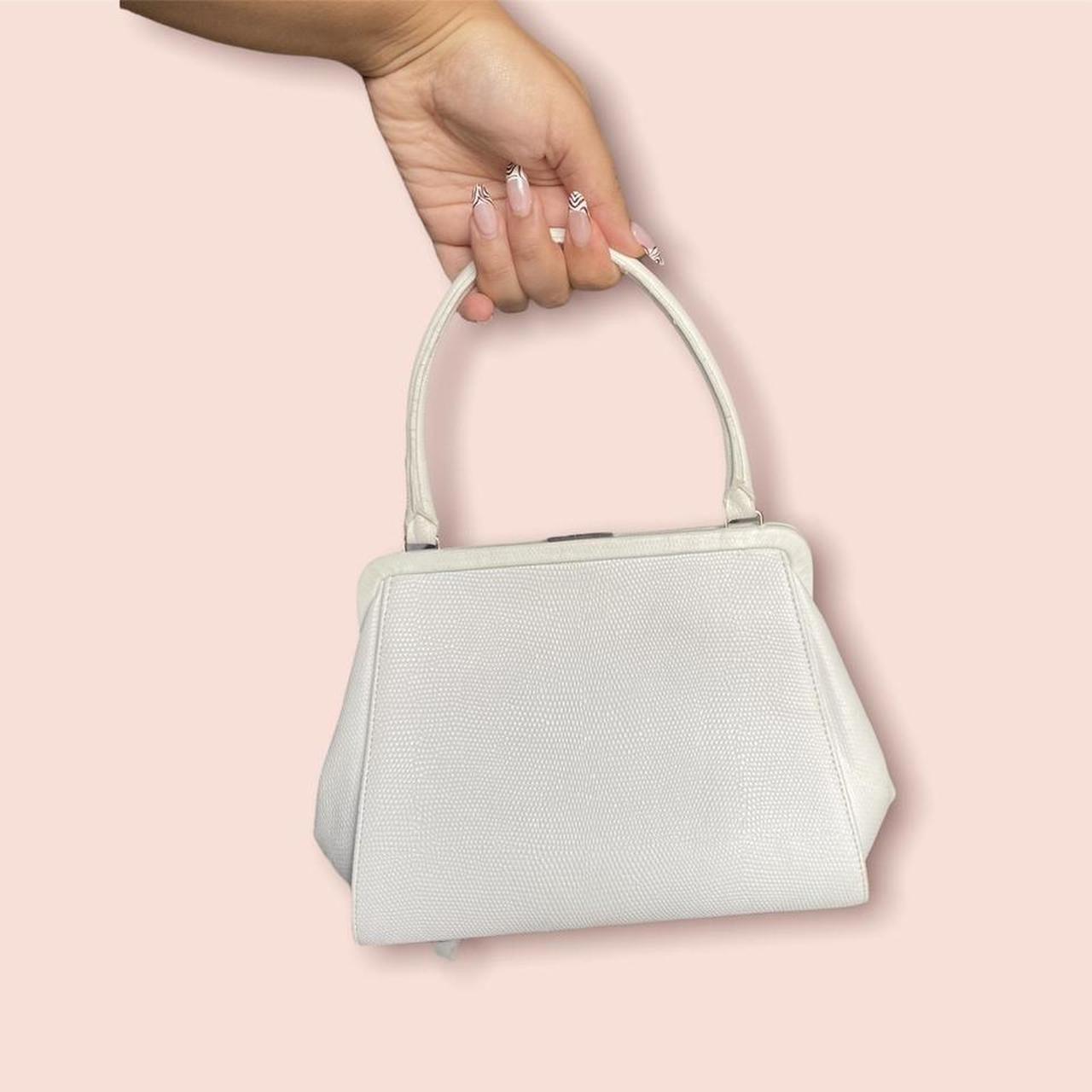 Vintage white leather structured dome handbag from... - Depop