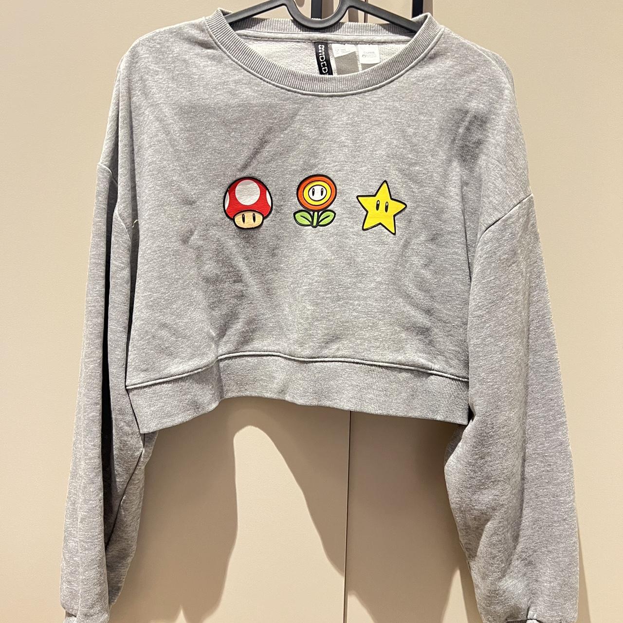 super mario grey cropped jumper size xs would fit... - Depop