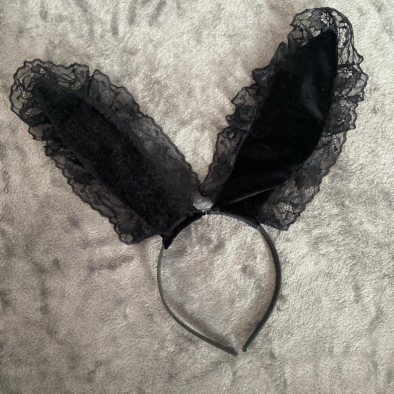 Black Bunny Ears Velvet & Lace Ears are adjustable... - Depop