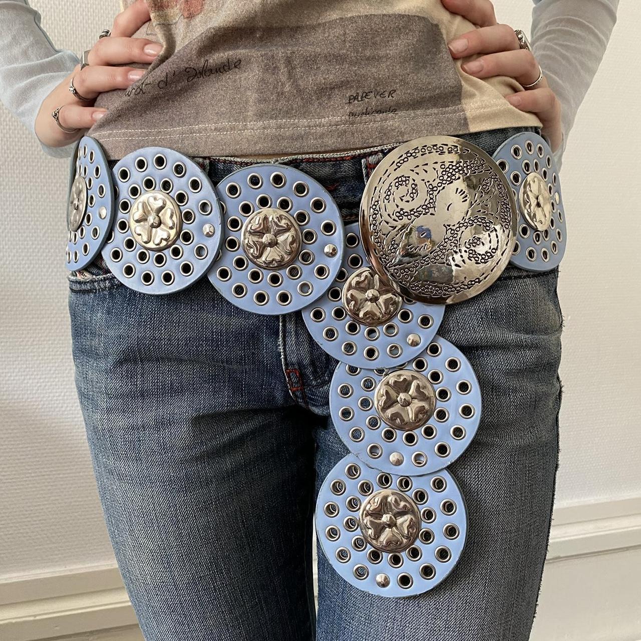 🤍 blue disc belt 🤍 Insane vintage blue chunky disc... - Depop