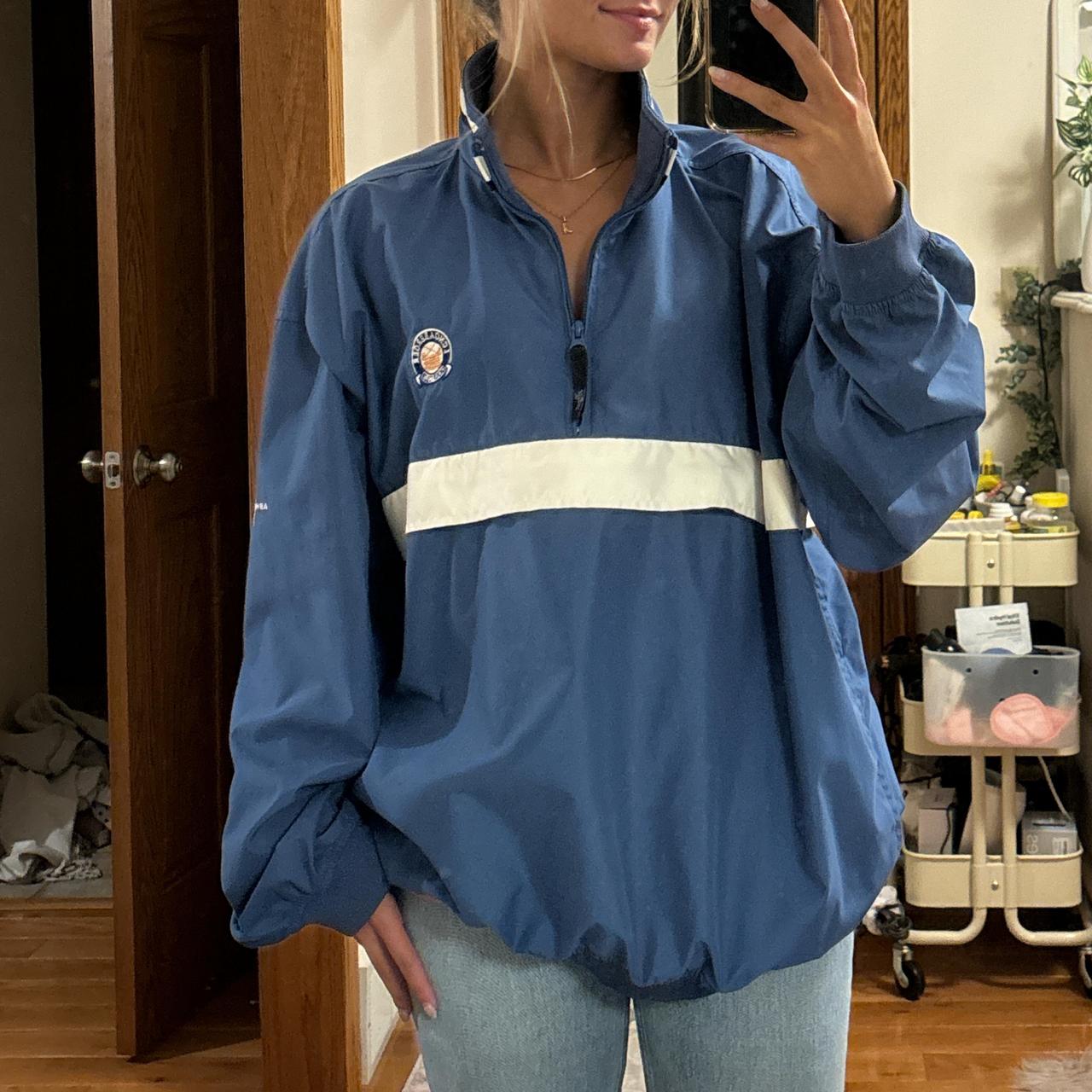 Blue and white vintage windbreaker jacket size Large | Depop