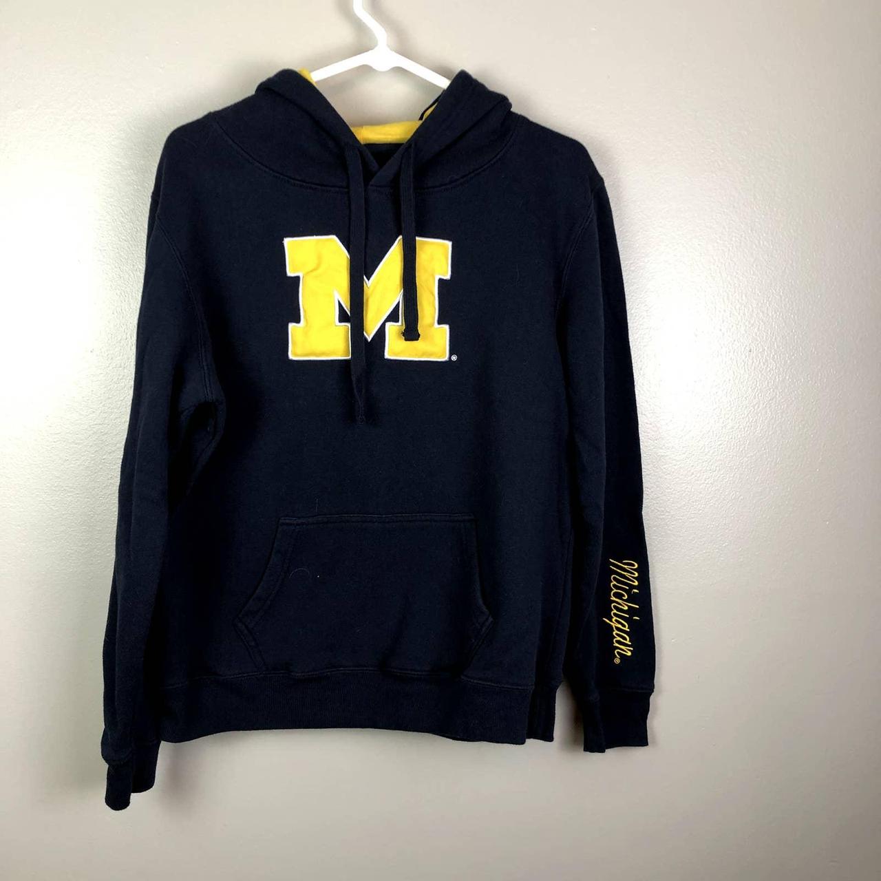 Michigan Navy Blue & Maize Cozy M Logo Hoodie... - Depop