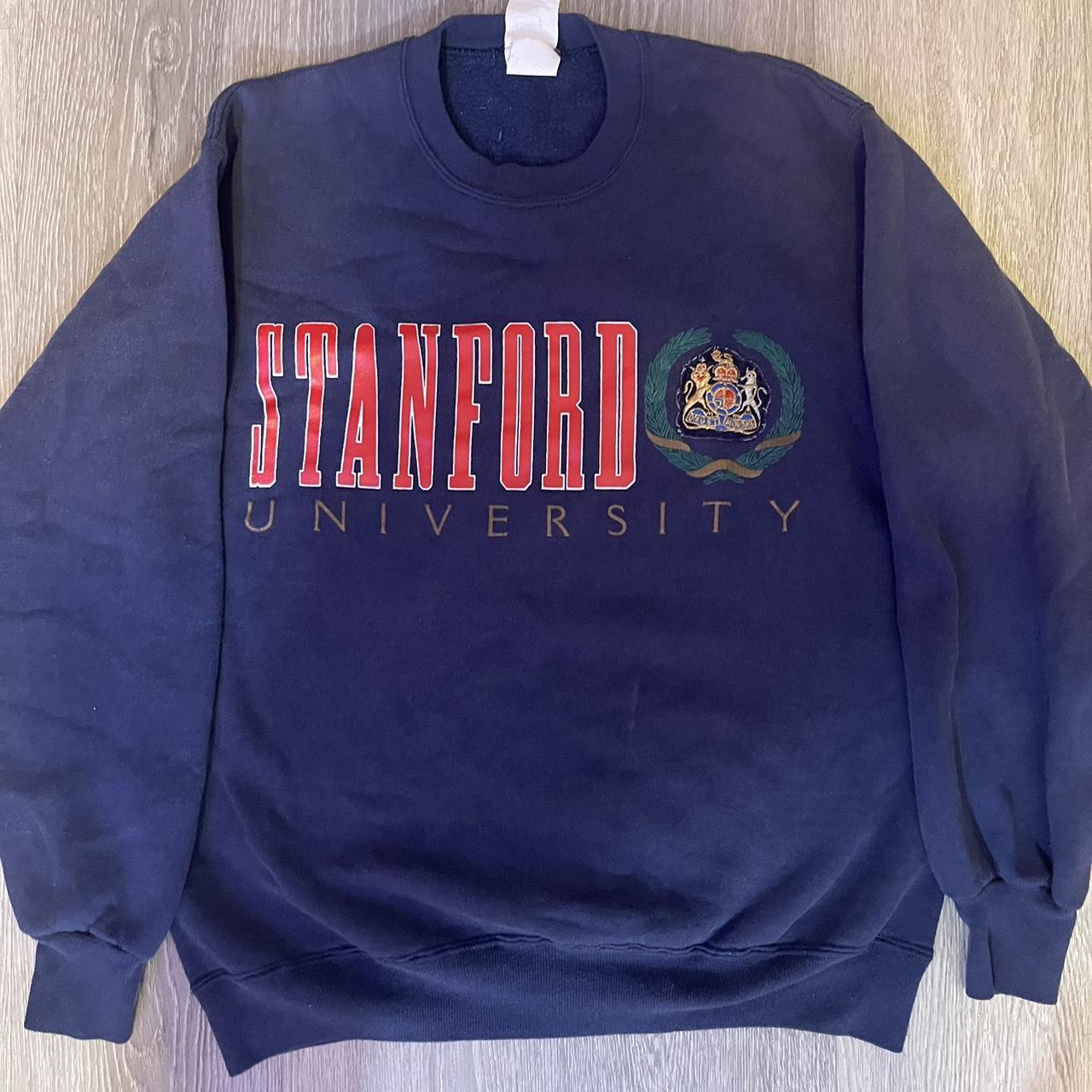 vintage stanford crewneck super fire navy blue... - Depop