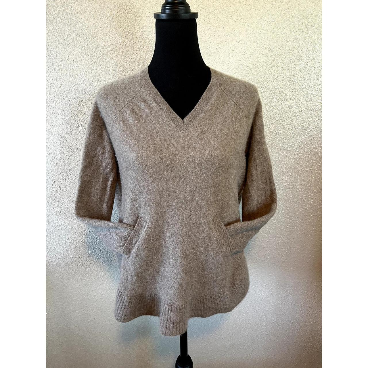 100% cashmere Light brown / tan color Round hem V... - Depop