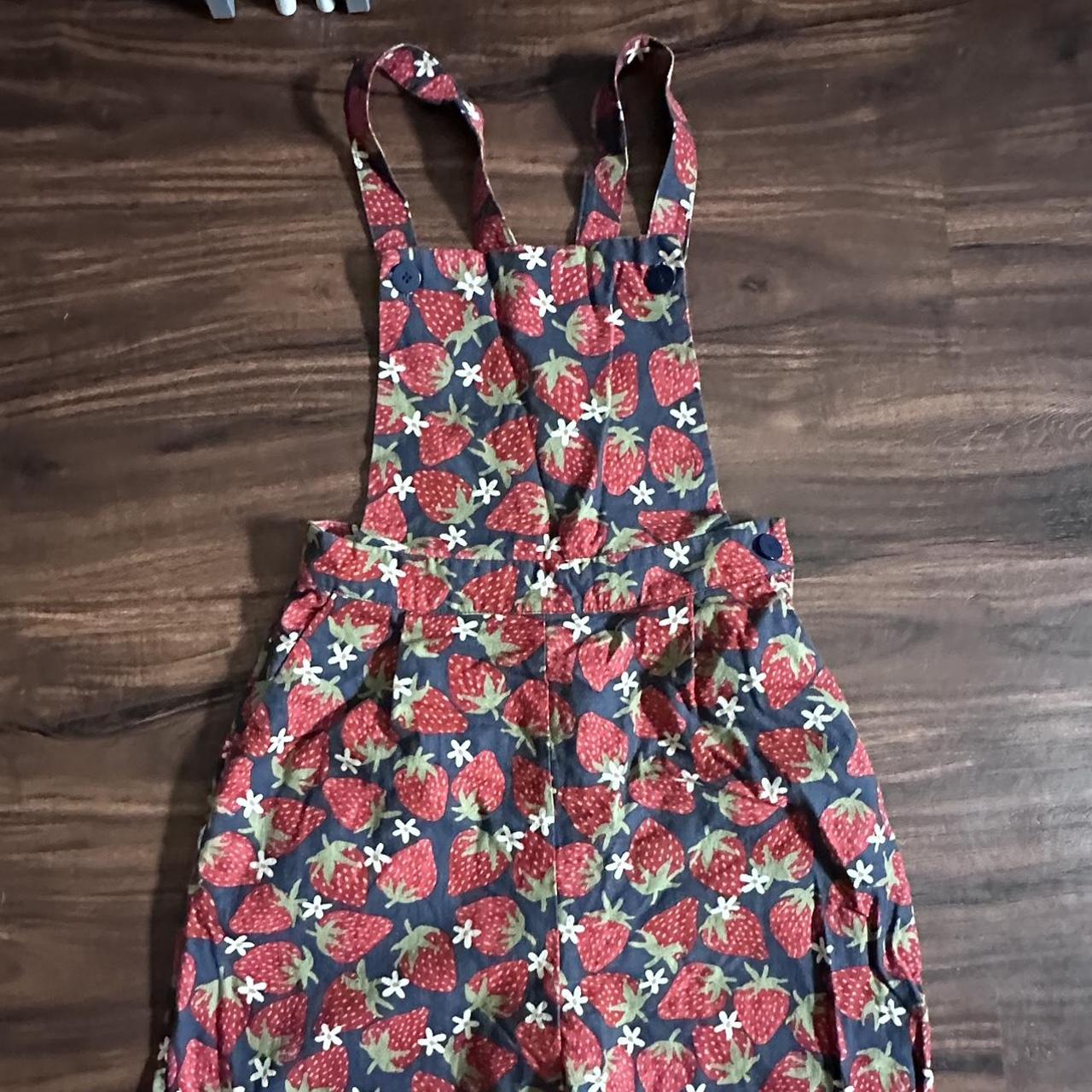 princess highway sweet strawberry print overalls au... - Depop