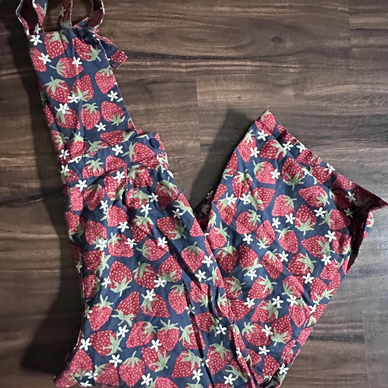 princess highway sweet strawberry print overalls au... - Depop