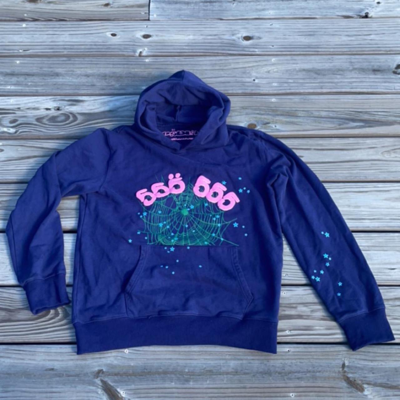 Sp5der 555 Navy Blue Hoodie Size L #sp5der #555... - Depop