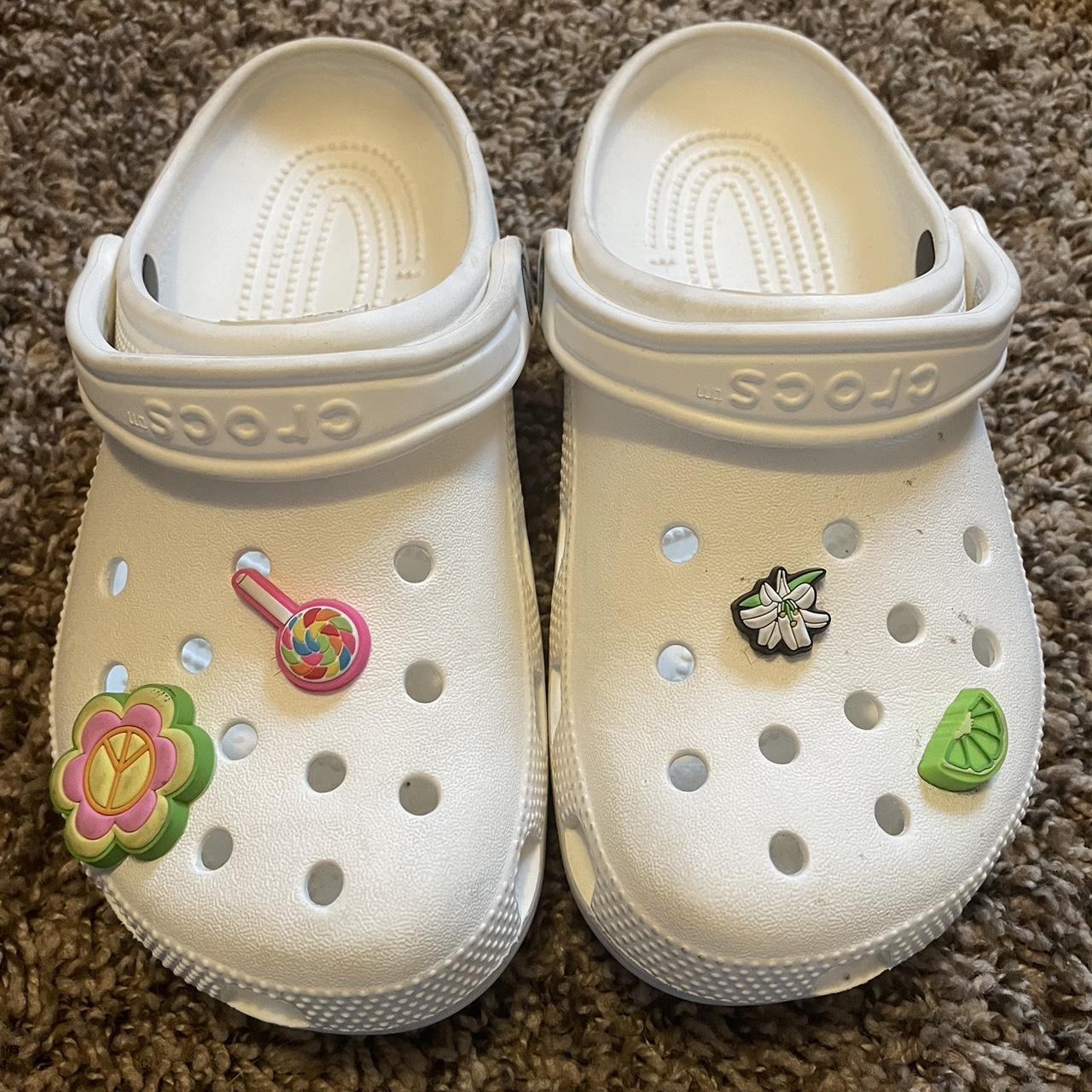 super cute white crocs, comes with the charms :)... - Depop
