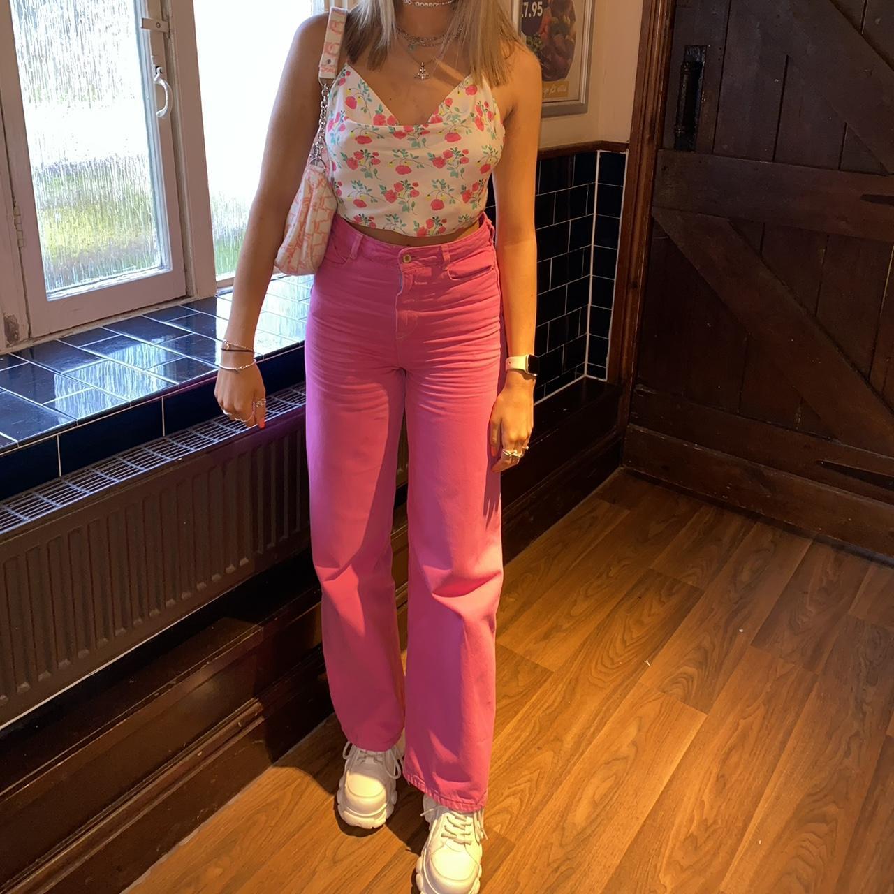 Zara Women's Pink Jeans | Depop