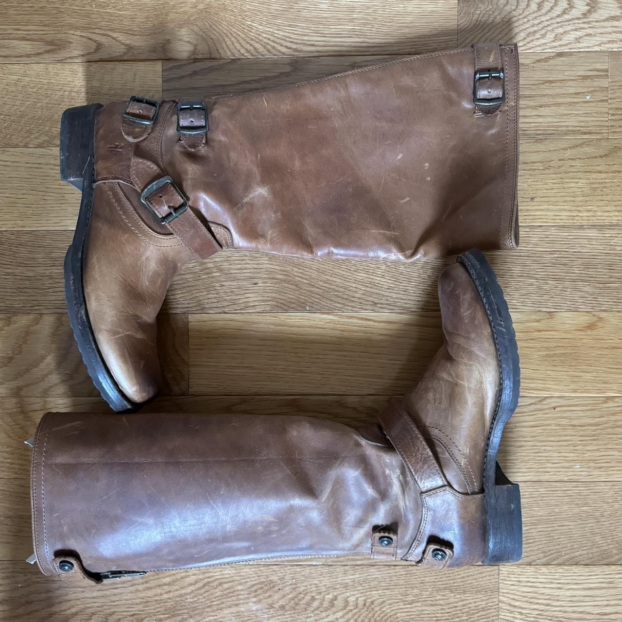 Frye leather boots with snaps on the upper calf and... - Depop