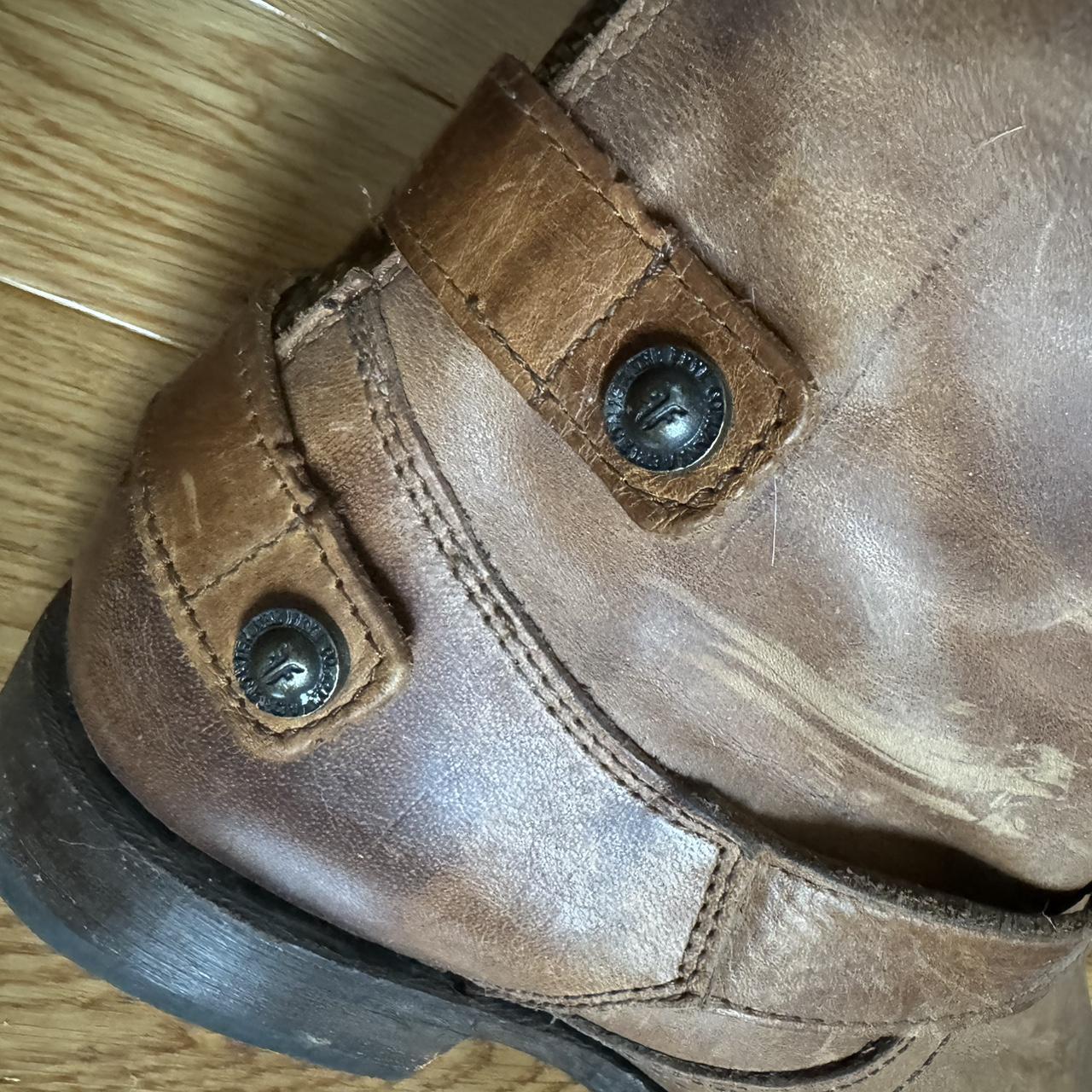 Frye leather boots with snaps on the upper calf and... - Depop
