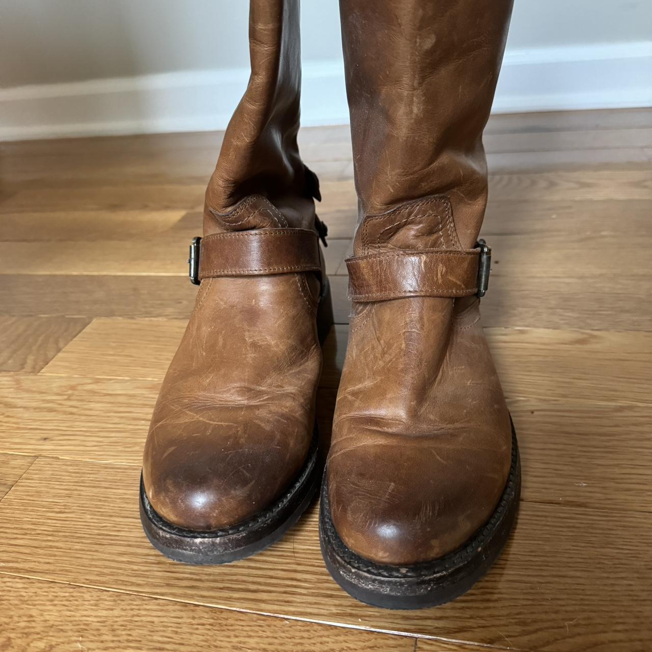 Frye leather boots with snaps on the upper calf and... - Depop