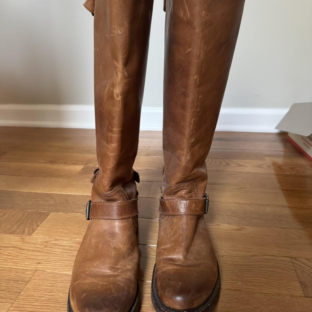 Frye leather boots with snaps on the upper calf and... - Depop