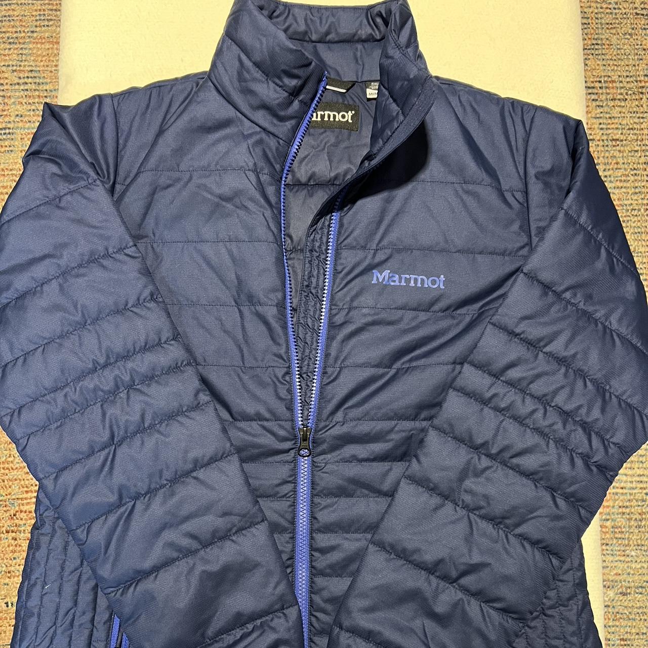 Marmot navy blue jacket, worn once! - Depop