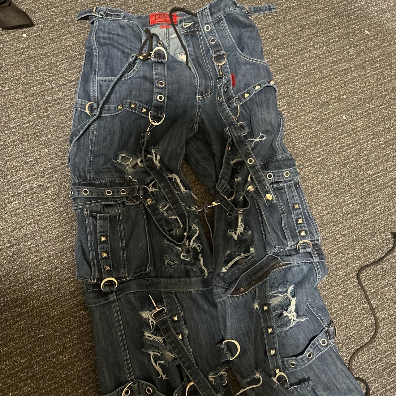 Tripp NYC Shredder denim strap pants only wore once... - Depop
