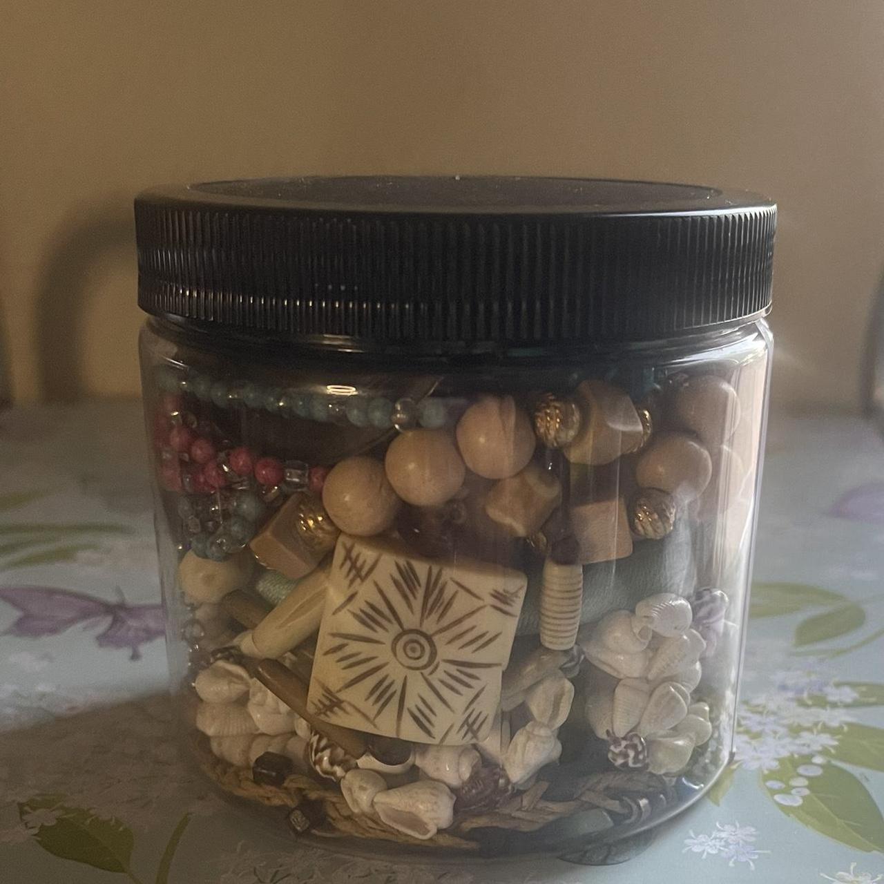 Multi-coloured boho jar featuring a mix of materials... | Depop