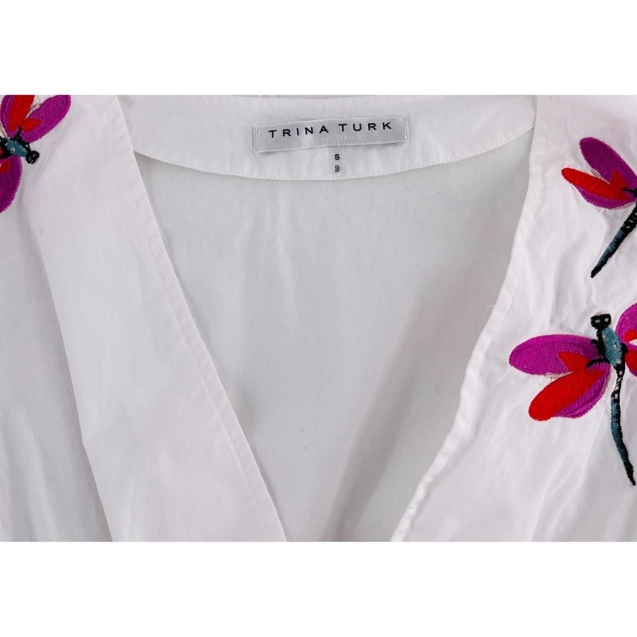 Trina Turk White Puff Sleeve Embroidered Blouse With... - Depop