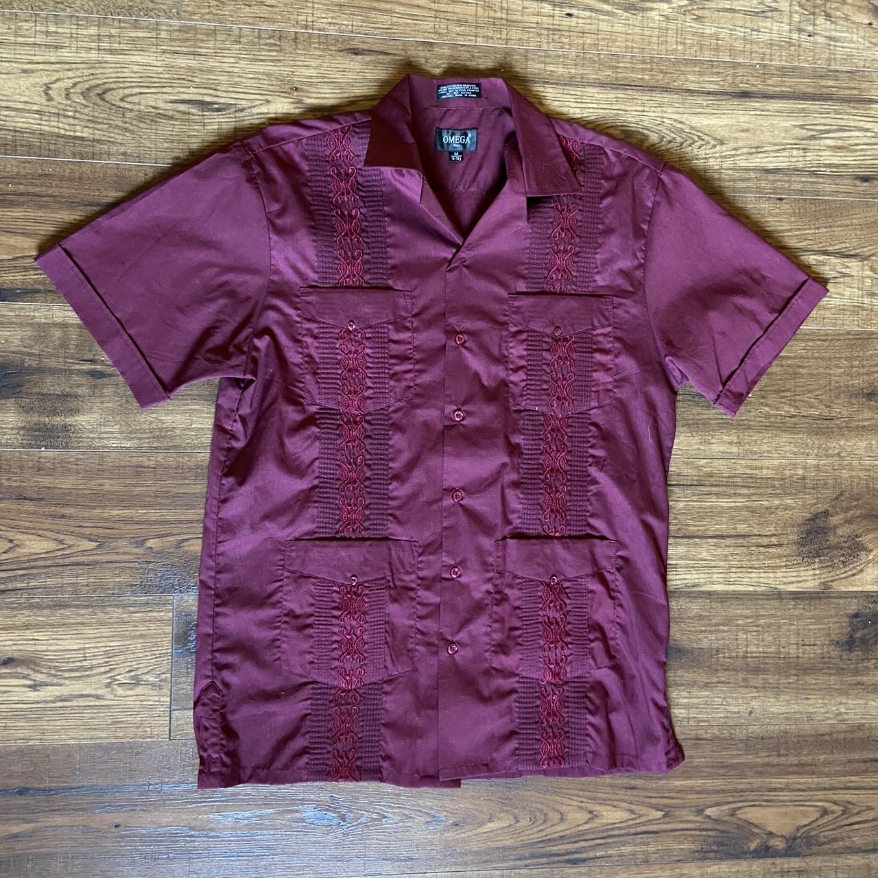 Men’s burgundy dress shirt nice design. X medium... - Depop