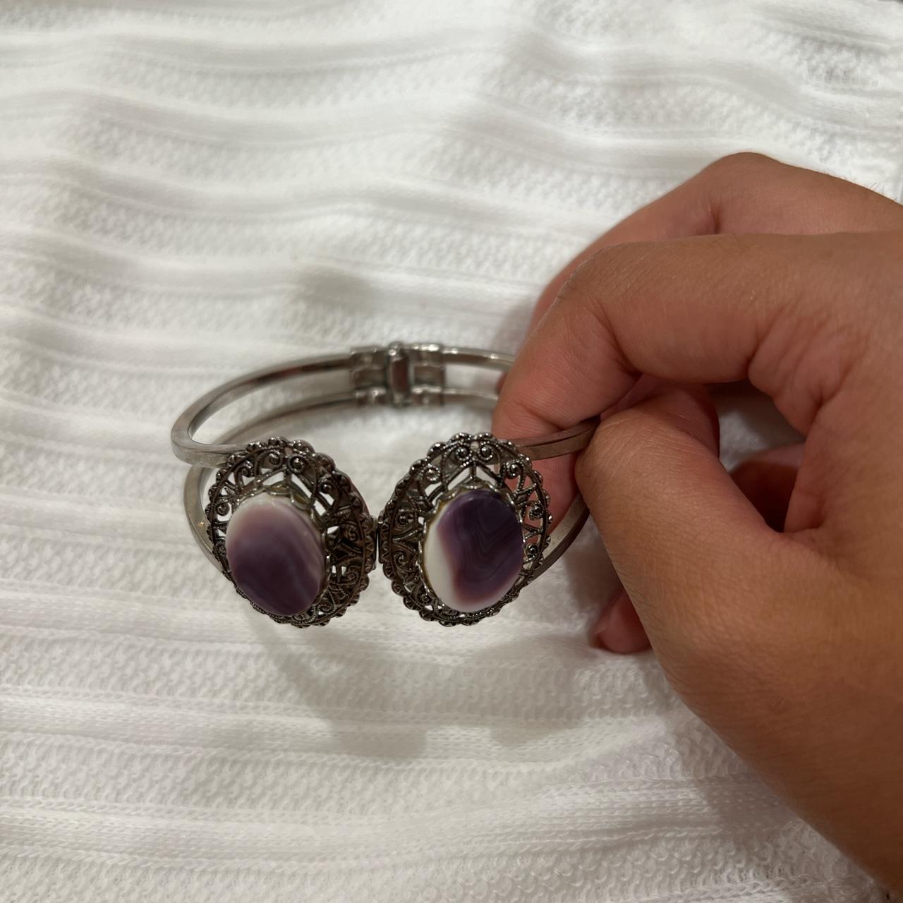 Gorgeous statement bracelet, vintage purple gemstone... - Depop