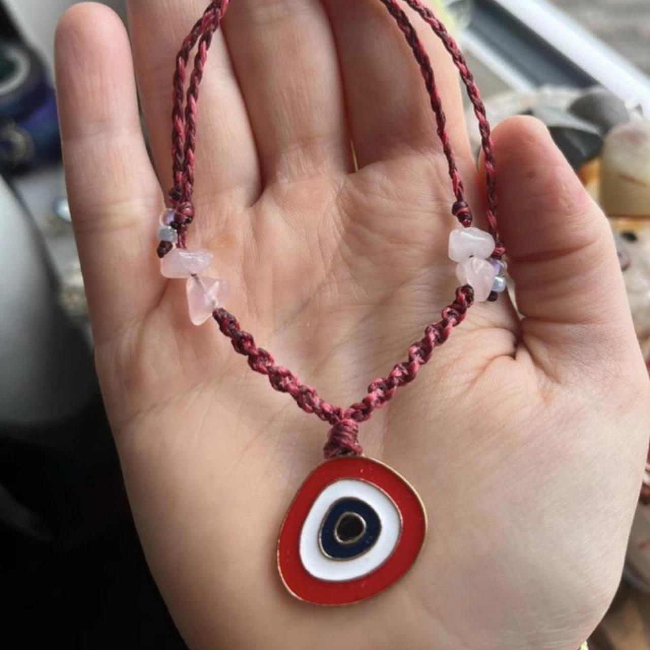 Evil Eye & Rose Quartz adjustable bracelet 🧿 Evil... - Depop