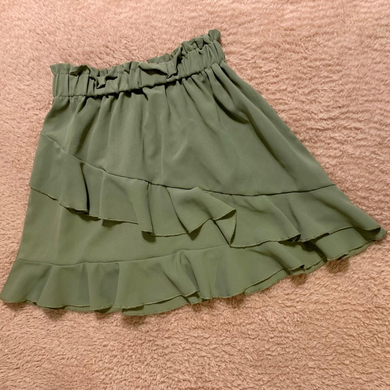 Sage green ruffled skirt Stretchy Waistband Size XS-S - Depop