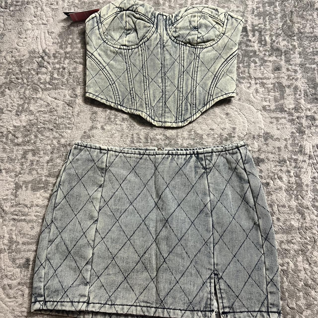 Two piece pretty little thing set , denim , never... - Depop