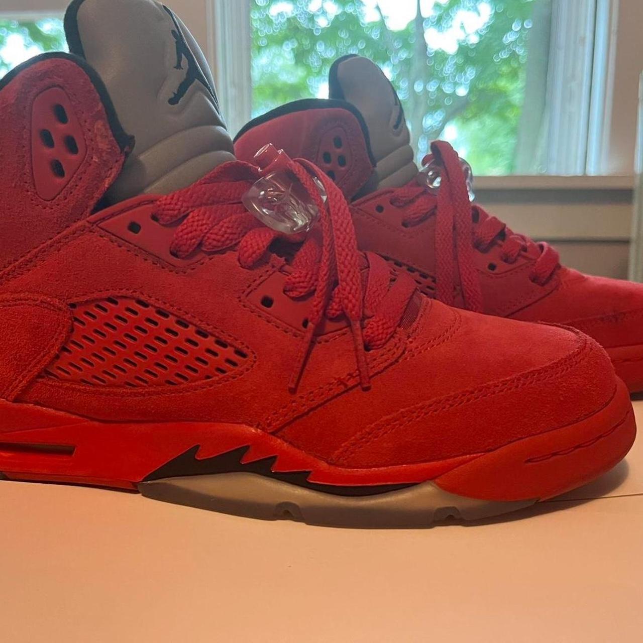 Jordan 5 Red suede. Barely worn. - Depop
