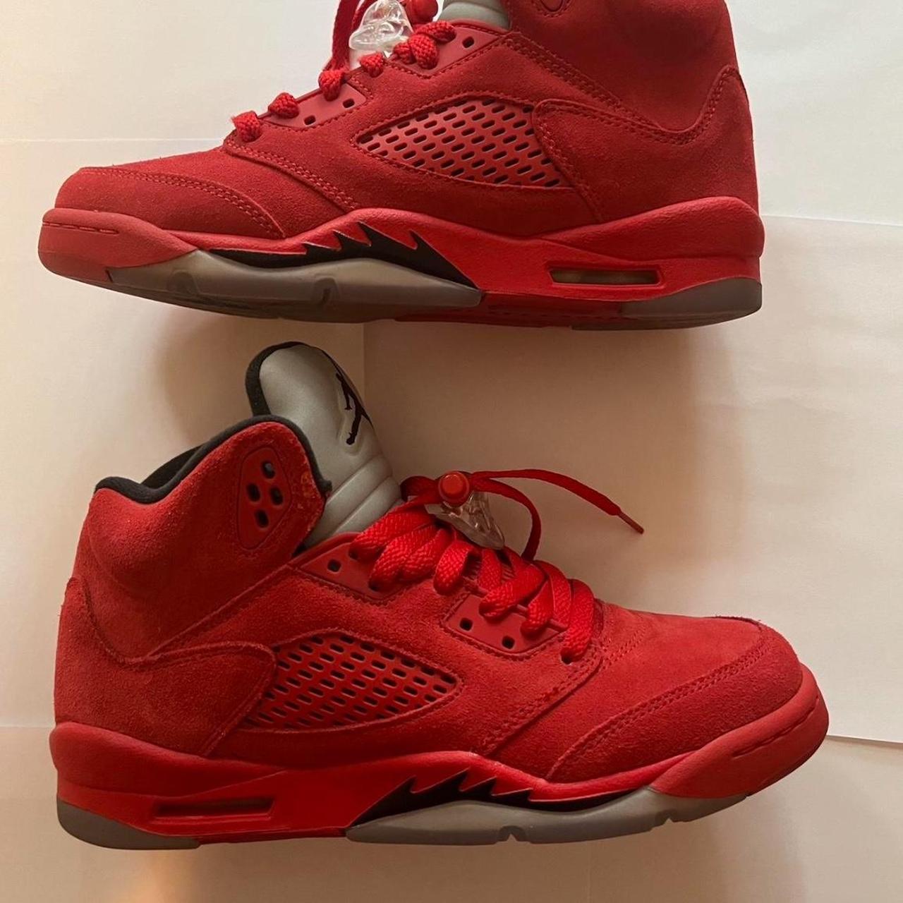 Jordan 5 Red suede. Barely worn. - Depop