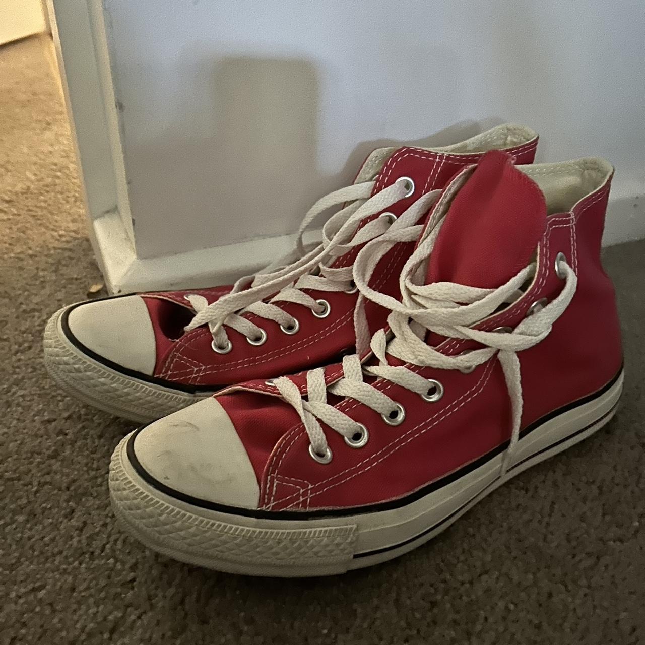 Red high top converse shoes Few scuffs on the soles... - Depop
