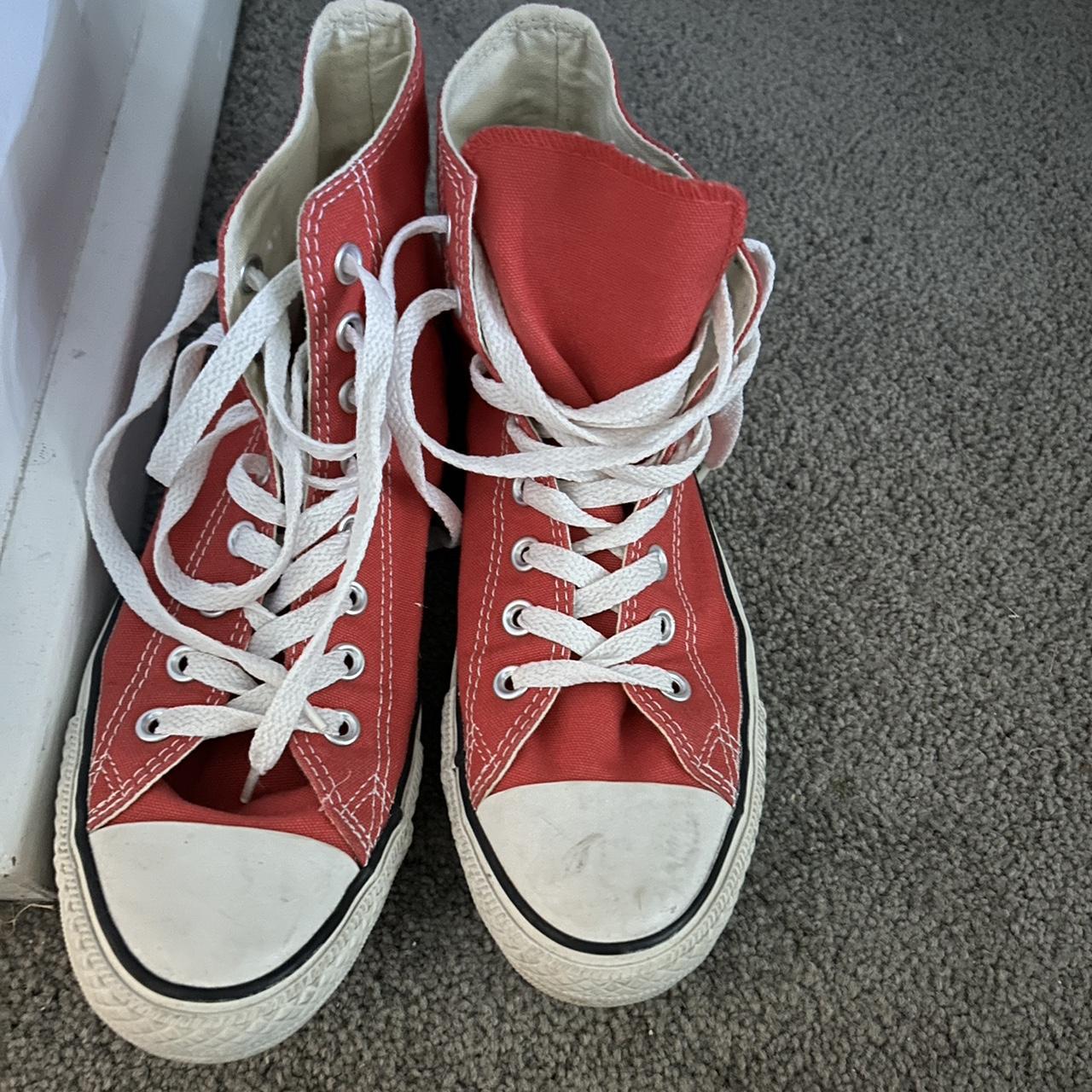 Red high top converse shoes Few scuffs on the soles... - Depop