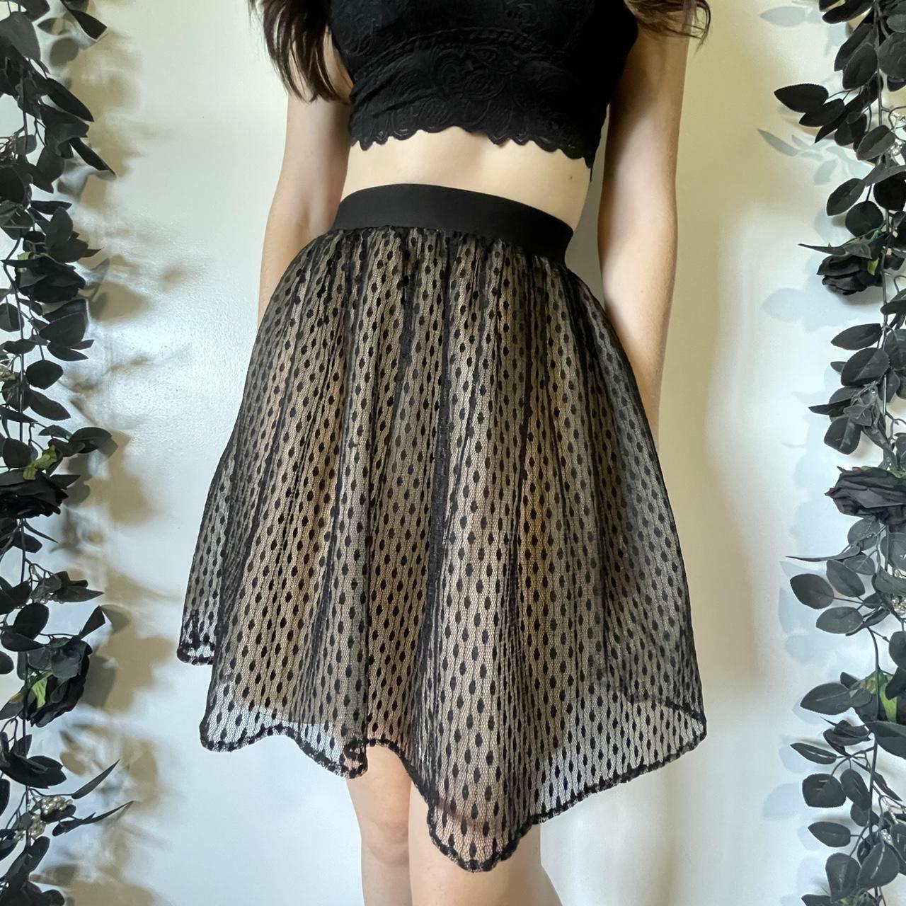 balletcore dark coquette mini skirt mesh lace lined... - Depop