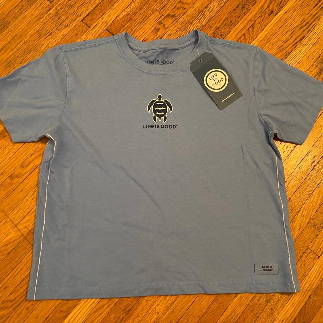 Life is Good Boxy Crusher Tee blue turtle wave short... - Depop