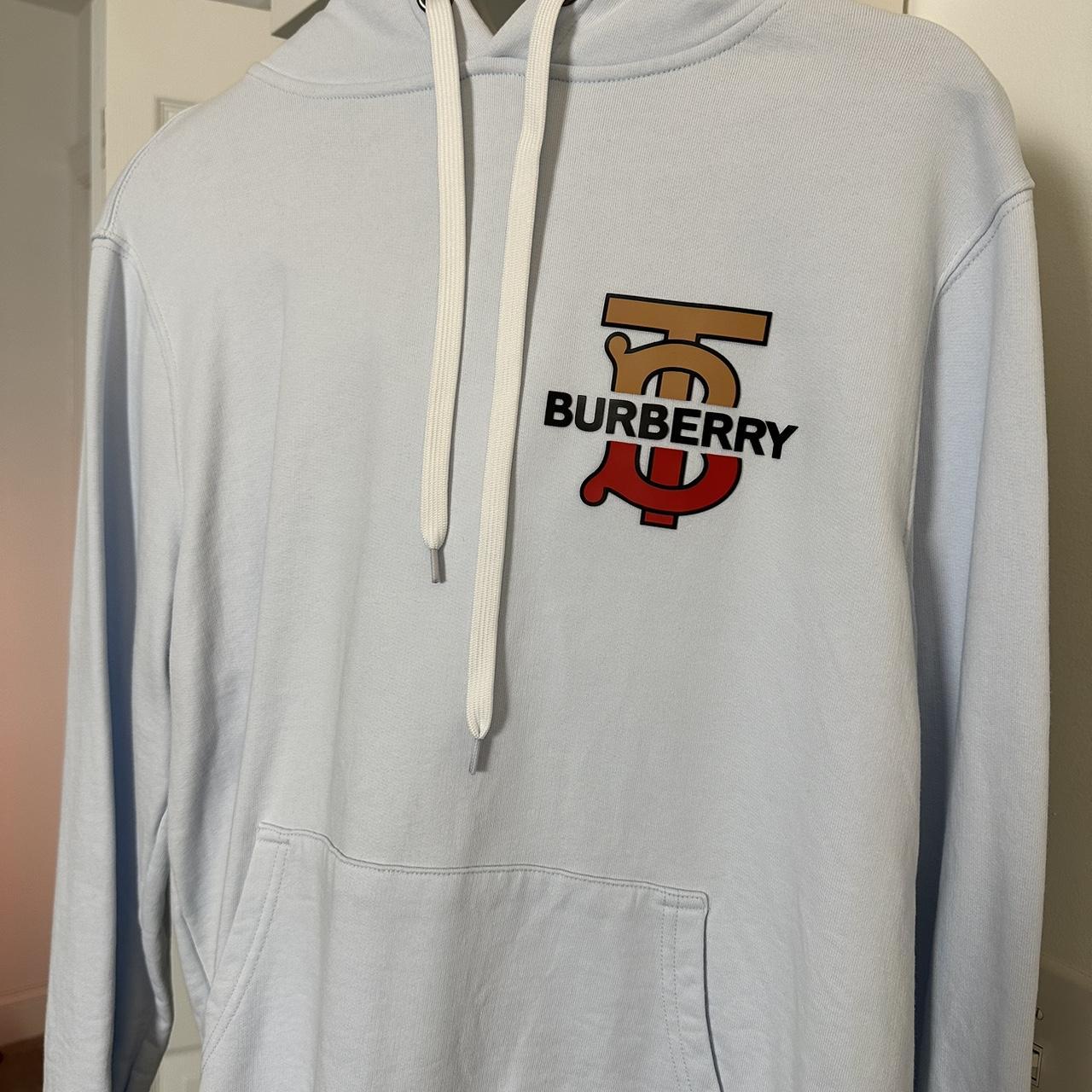 Burberry Monogram Logo Pullover Hoodie - Blue -... - Depop